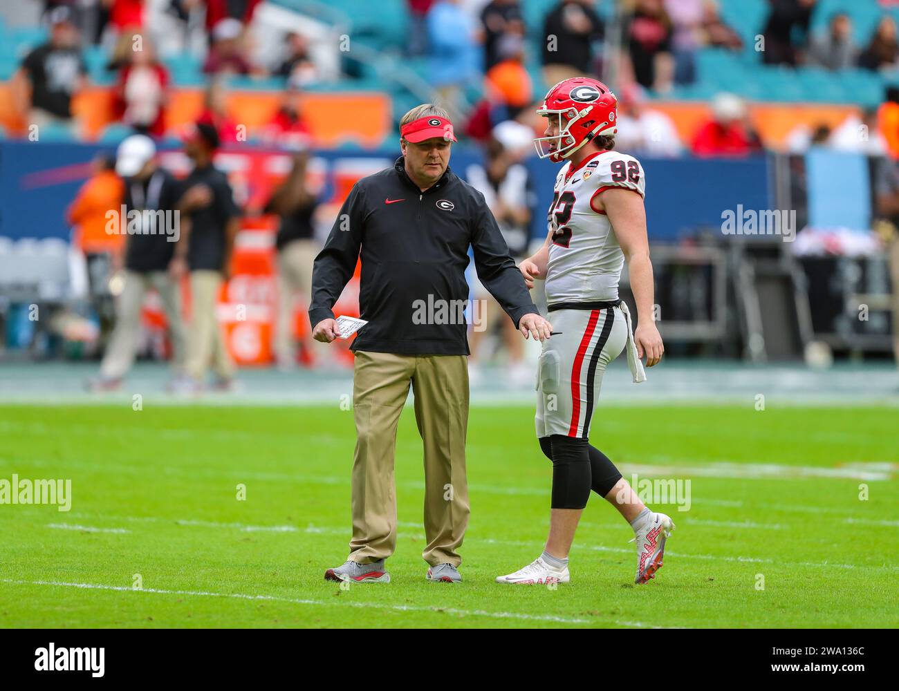 December 30, 2023:.Georgia Bulldogs head coach Kirby Smart talks to ...