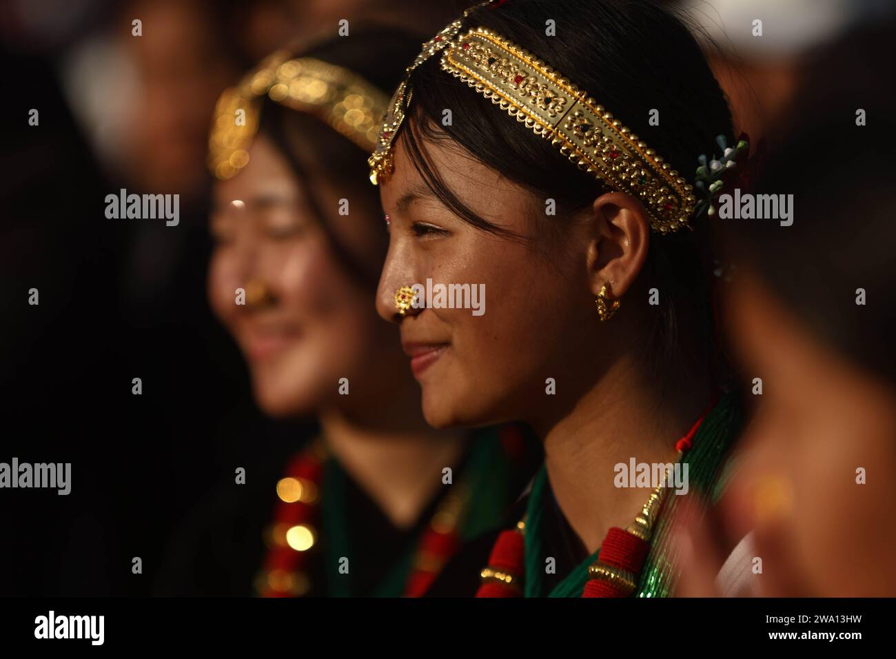 Kathmandu, Nepal. 31st Dec, 2023. Girls in traditional attire from the ...