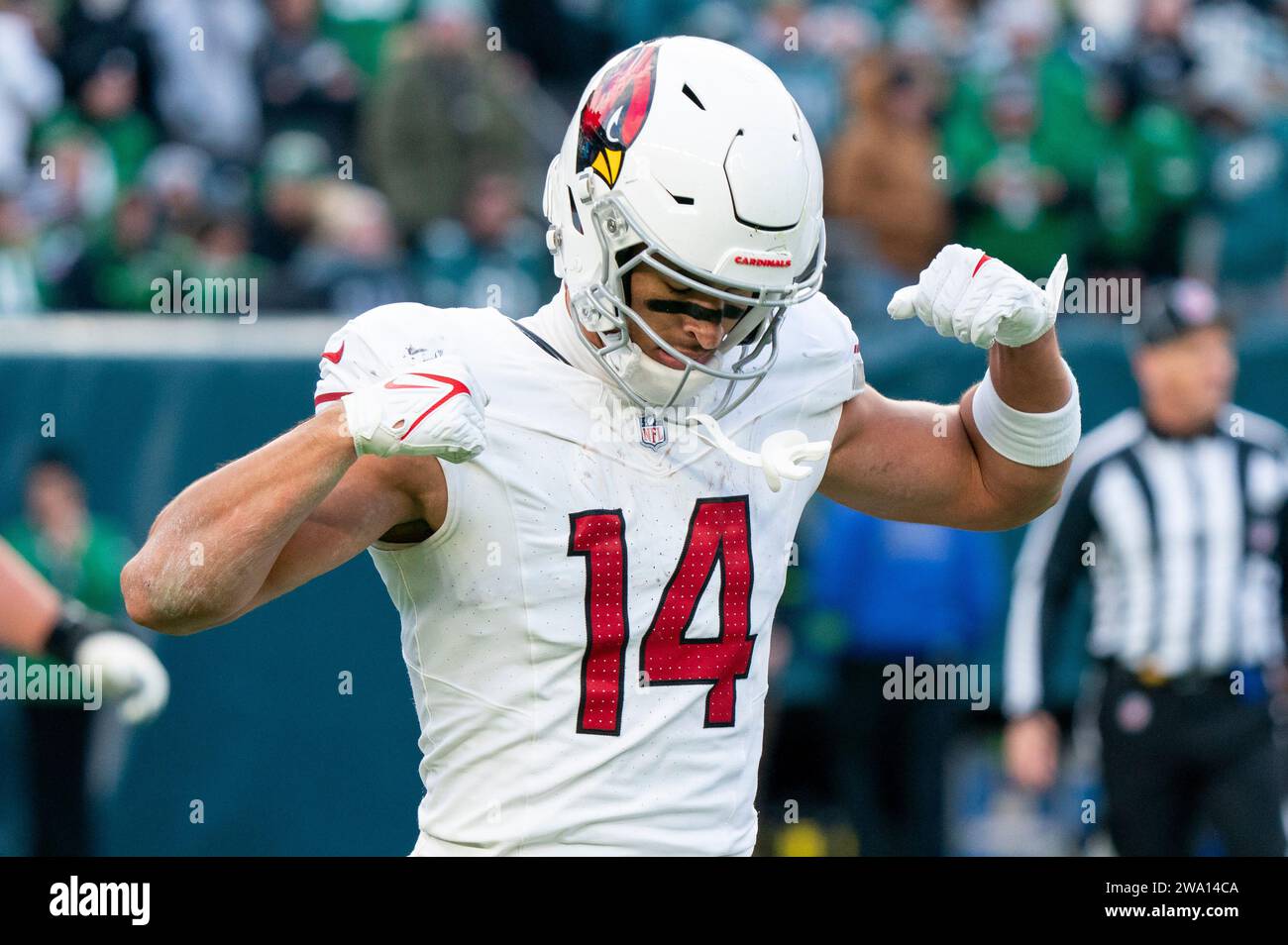 Arizona Cardinals wide receiver Michael Wilson (14) reacts to the ...