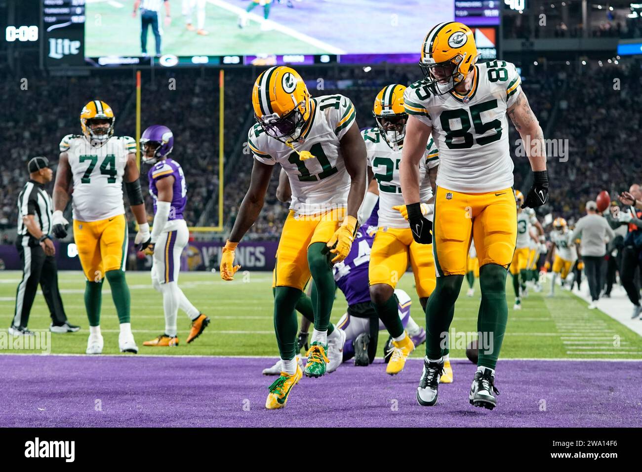 Green Bay Packers' Jayden Reed (11) celebrates after his touchdown ...