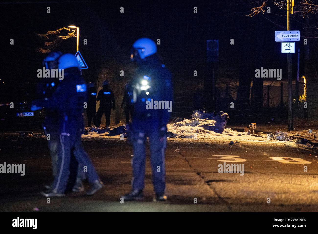 Solingen, Germany. 01st Jan, 2024. Police officers are deployed on ...