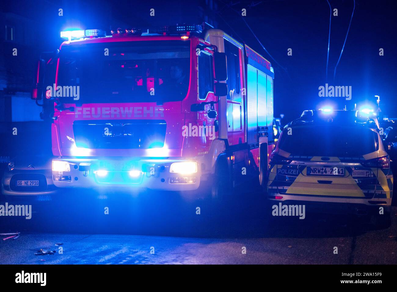 Solingen, Germany. 01st Jan, 2024. The fire department and police are ...