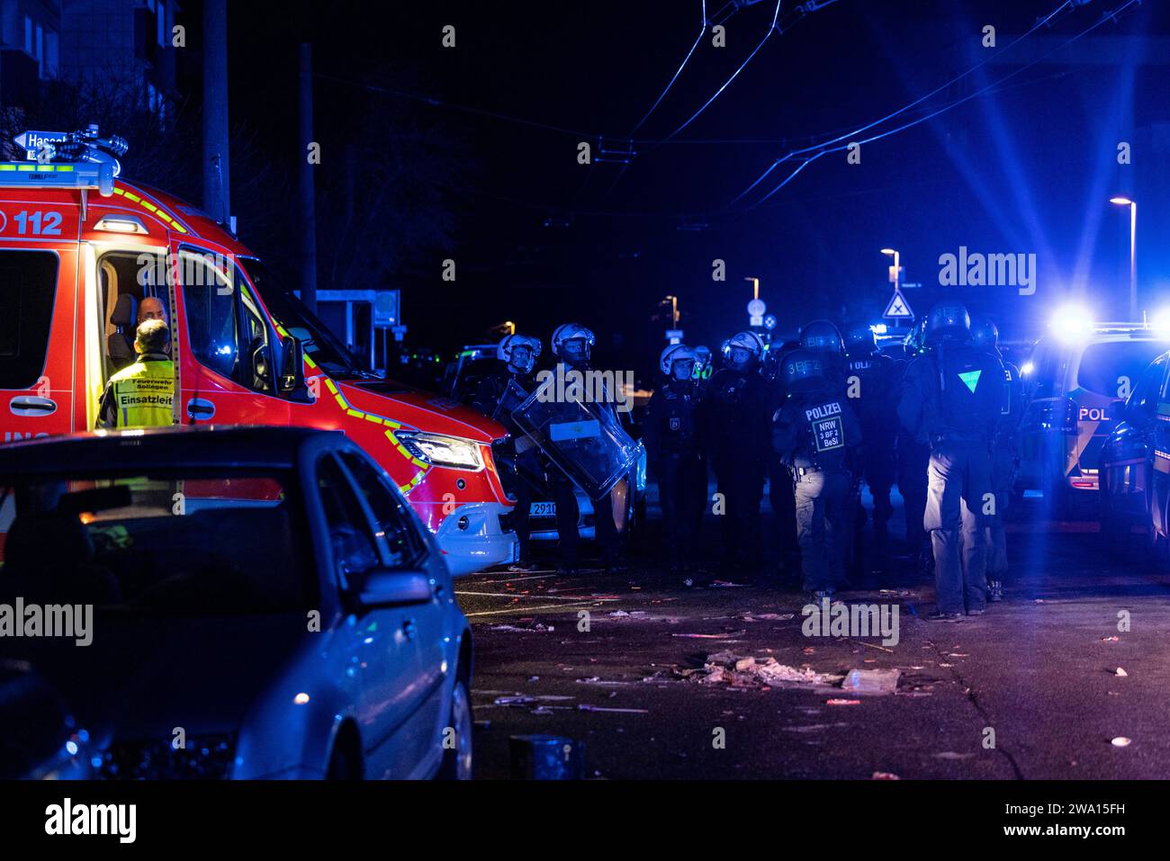 Solingen, Germany. 01st Jan, 2024. Police officers are deployed on ...