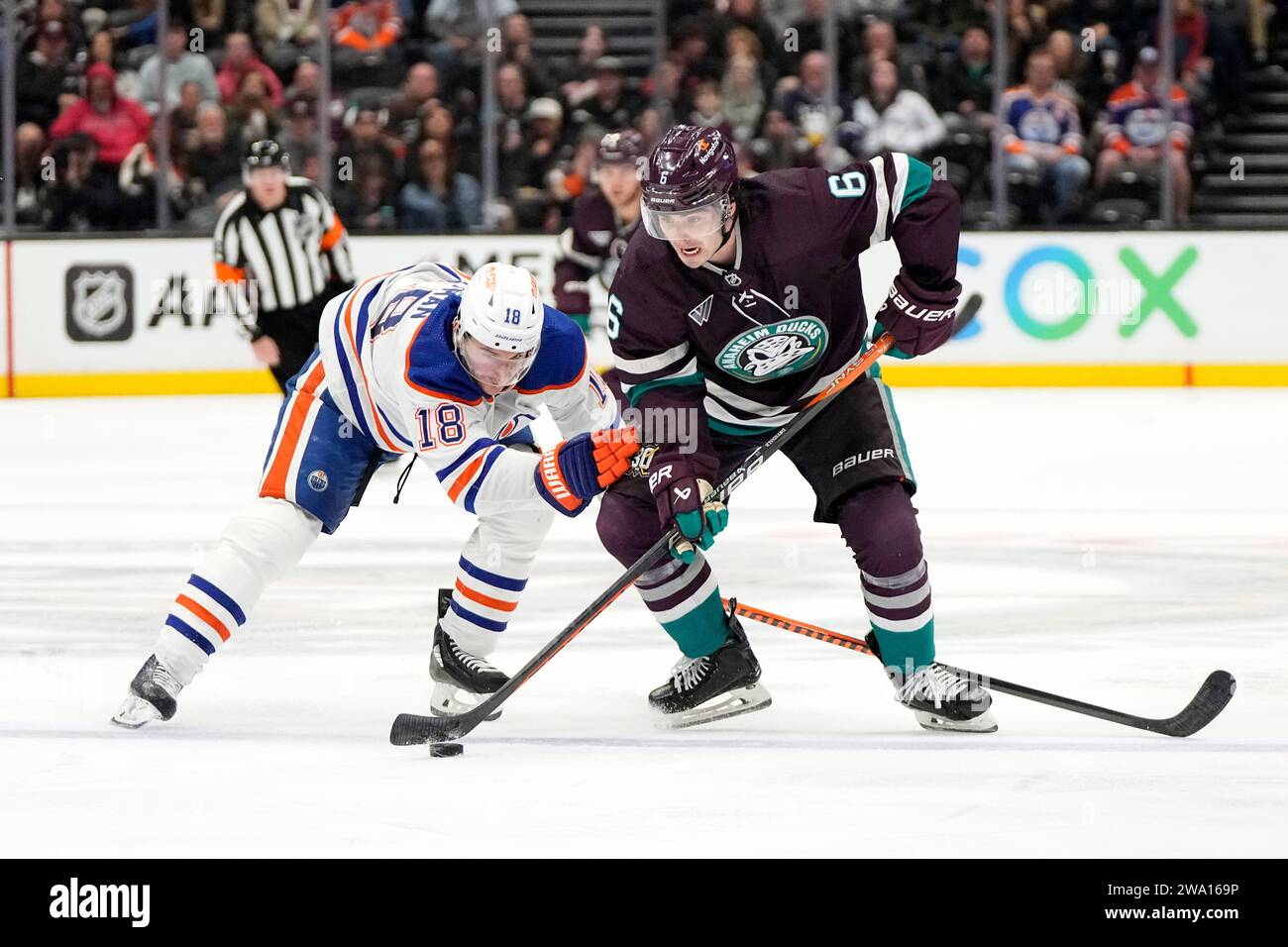 Edmonton Oilers left wing Zach Hyman, left, and Anaheim Ducks ...