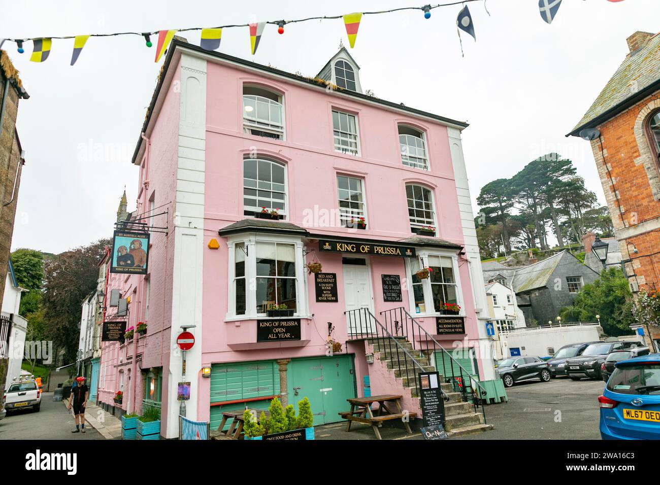 Autumn 2023, Fowey in Cornwall England,King of Prussia pink facade ...