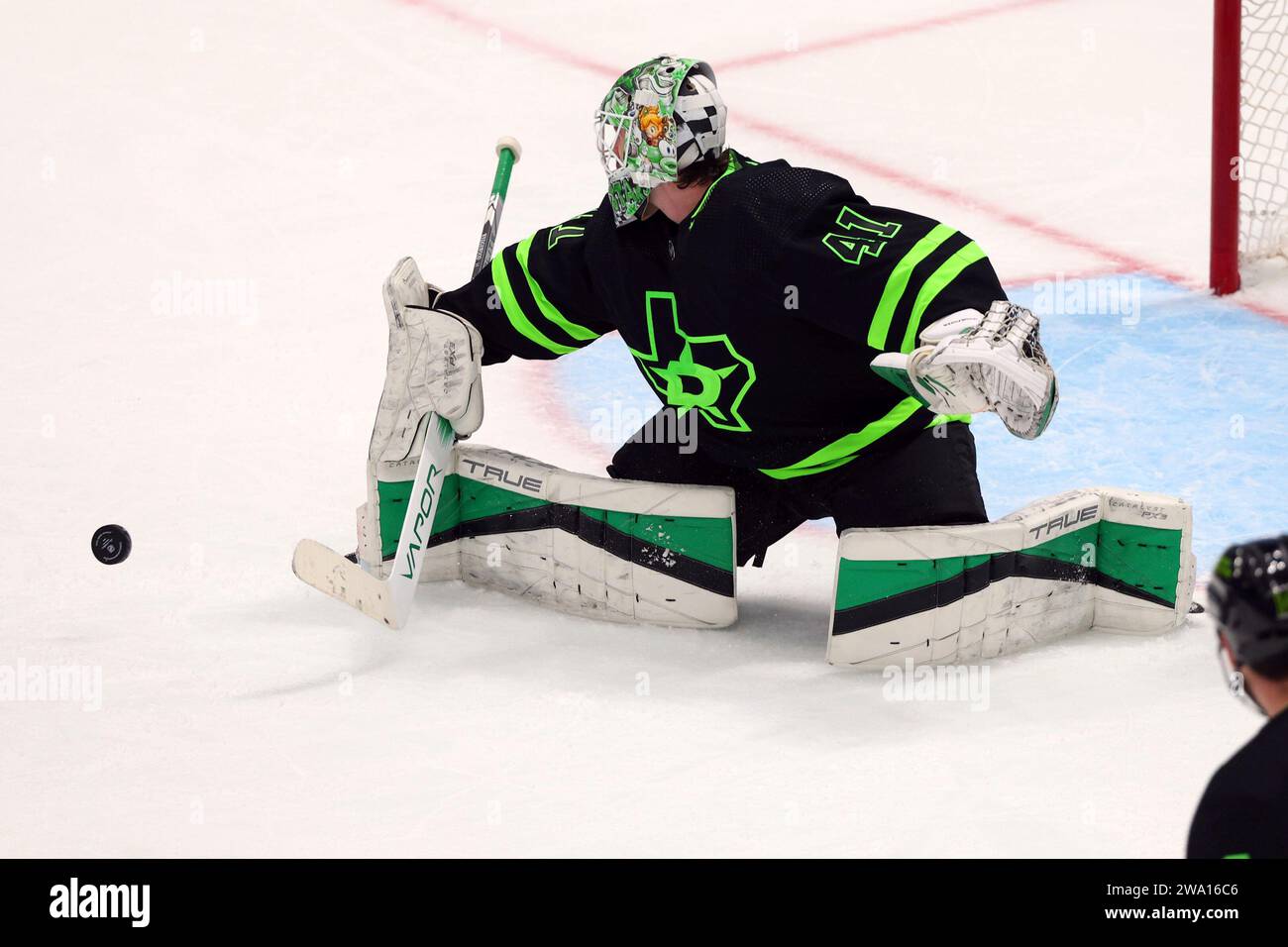 Dallas Stars goaltender Scott Wedgewood (41) deflects a shot by the ...