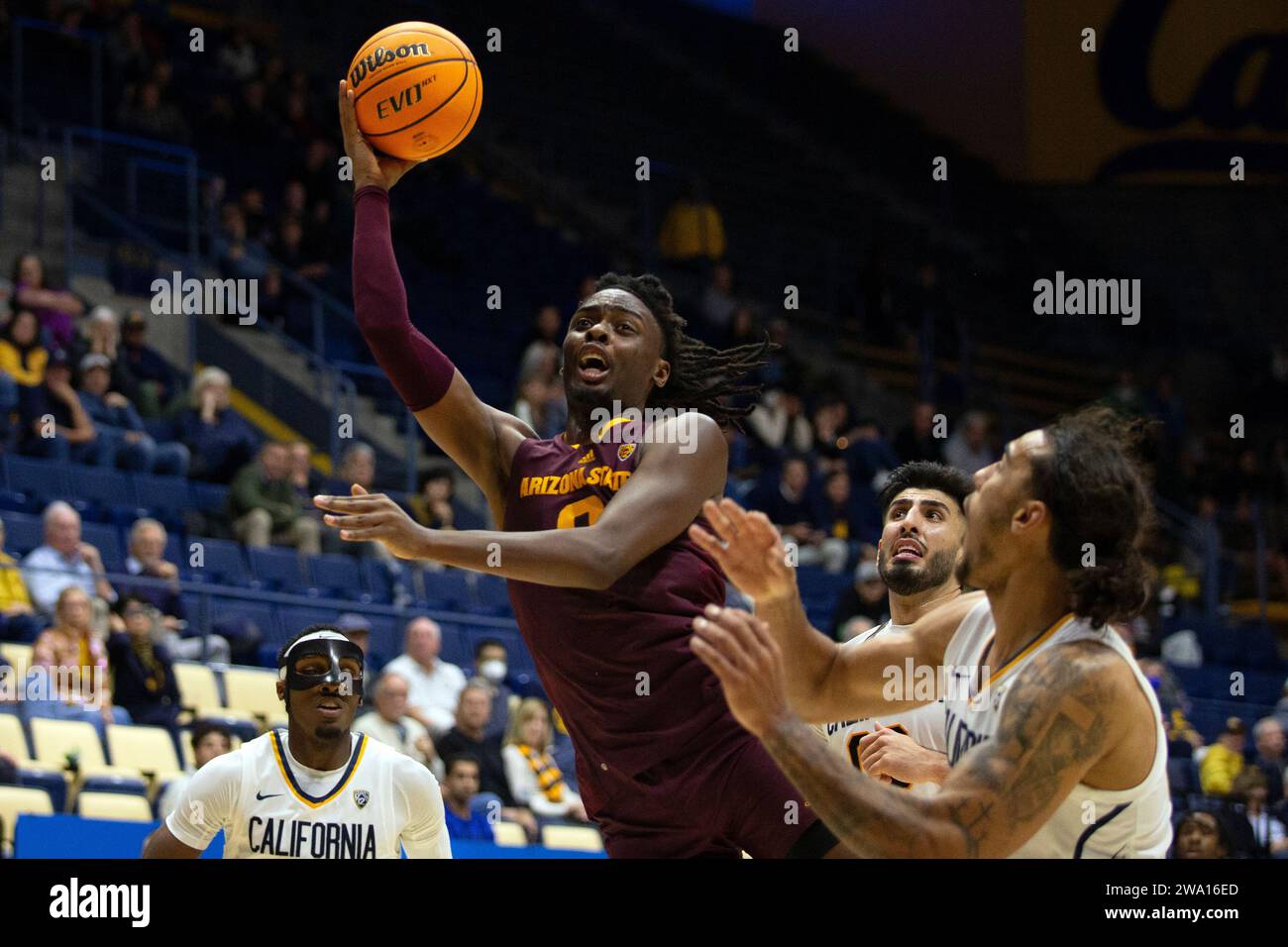 Arizona State guard Kamari Lands (0) throws up a shot as he is fouled ...