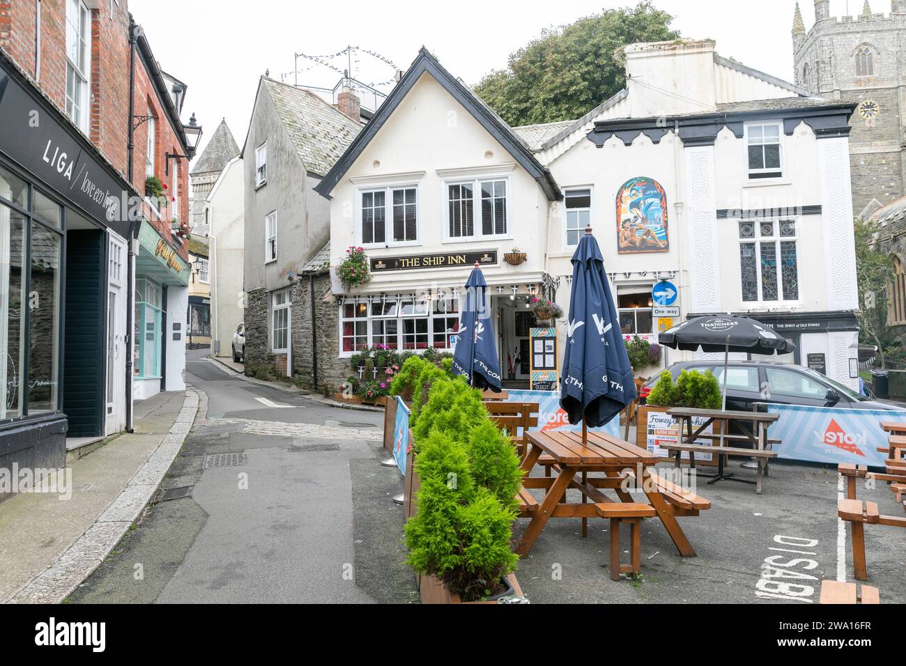 Fowey in Cornwall England, and the Ship Inn public house built in 1435 ...