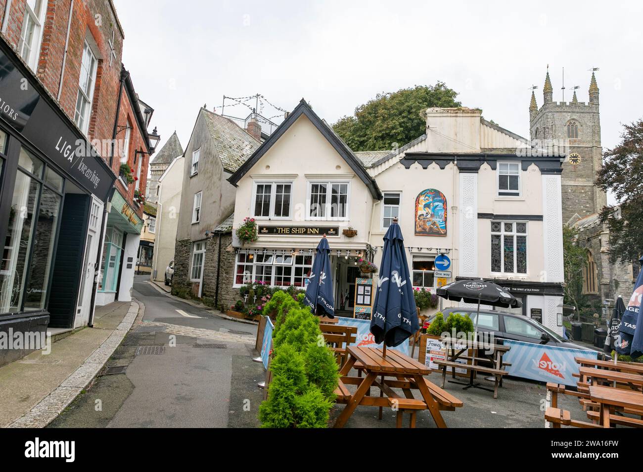 Fowey in Cornwall England, and the Ship Inn public house built in 1435 ...