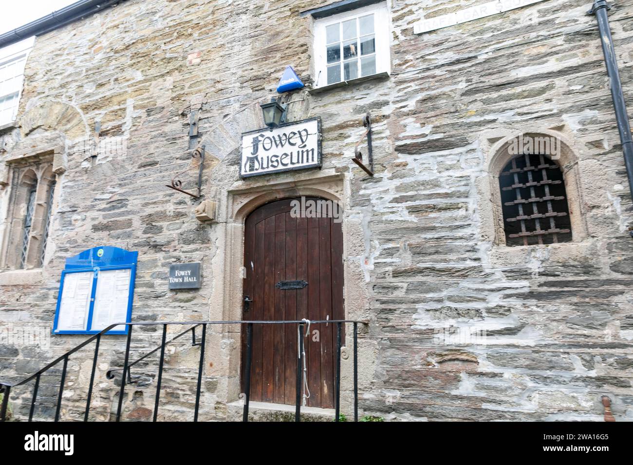 Autumn 2023, Fowey in Cornwall England and the town's museum with sign ...