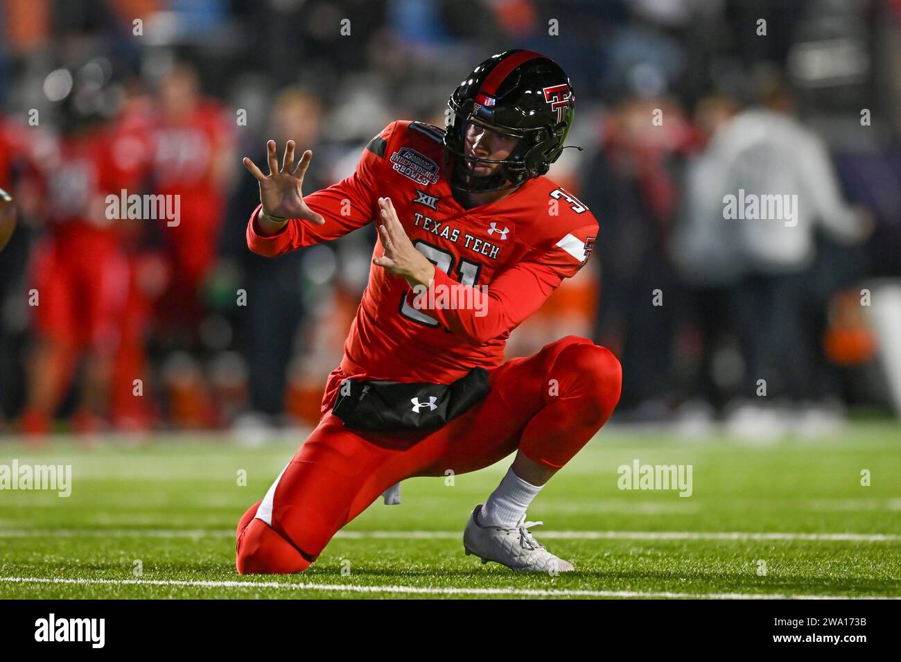 Shreveport, LA, USA. 16th Dec, 2023. Texas Tech punter Austin McNamara ...
