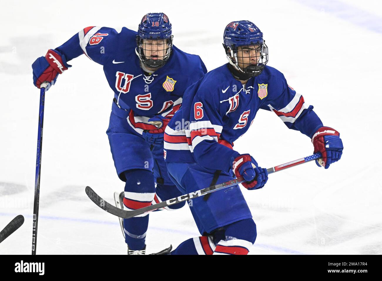 Grand Forks, USA. 30th Dec, 2023. U.S. National U-18 team Kristian ...
