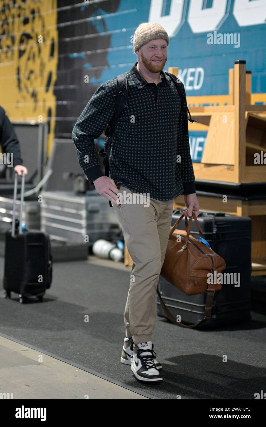 Carolina Panthers punter Johnny Hekker arrives to the stadium before an ...