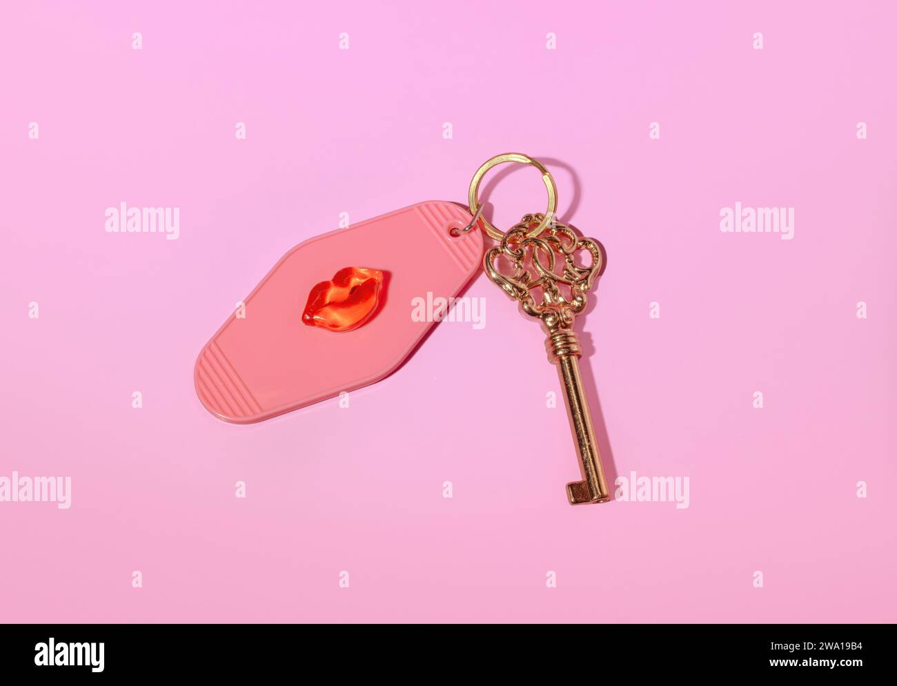 A Gold Skeleton Key with a Heart Shaped Hotel Room Tag, Key to Love ...