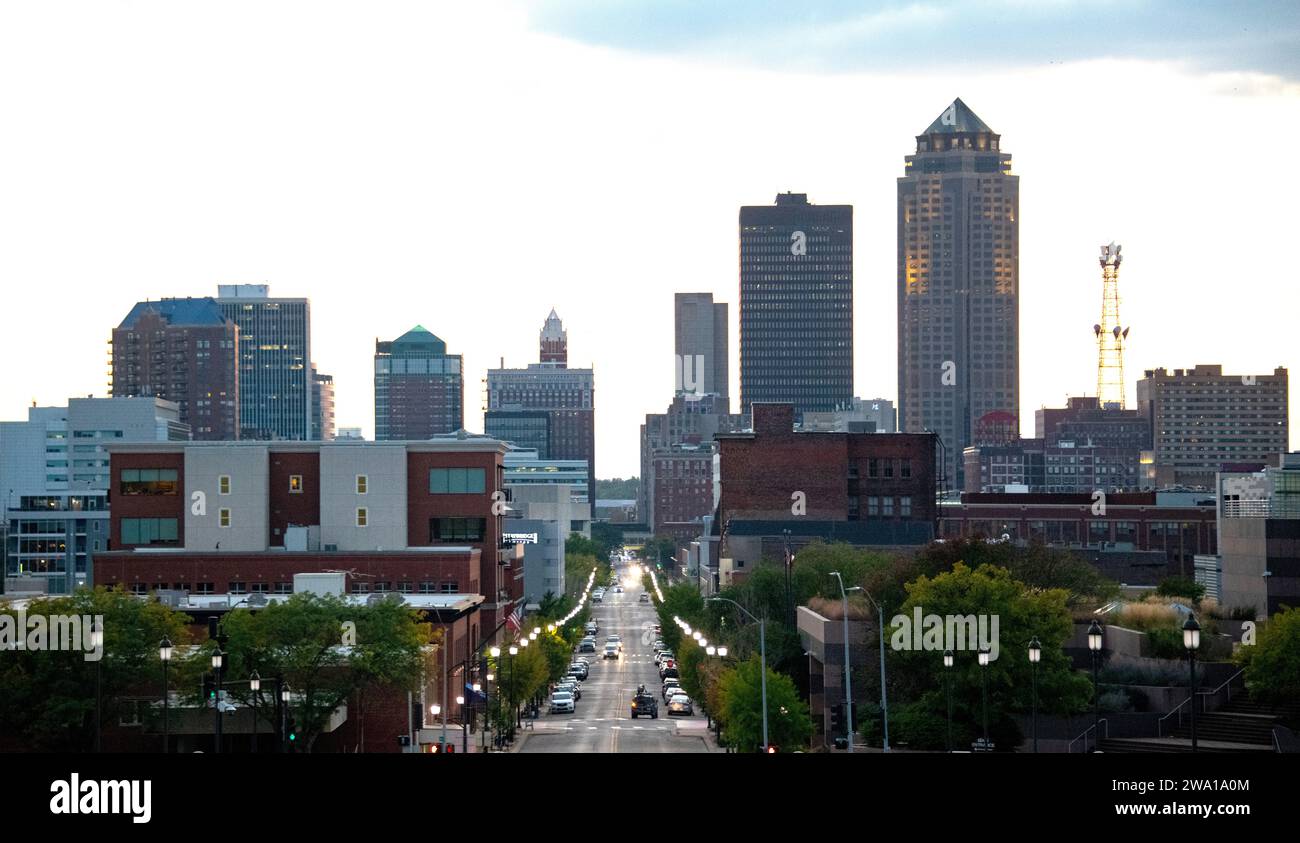 View of Des Moines from the Iowa State Capitol Steps at Sunset Stock ...