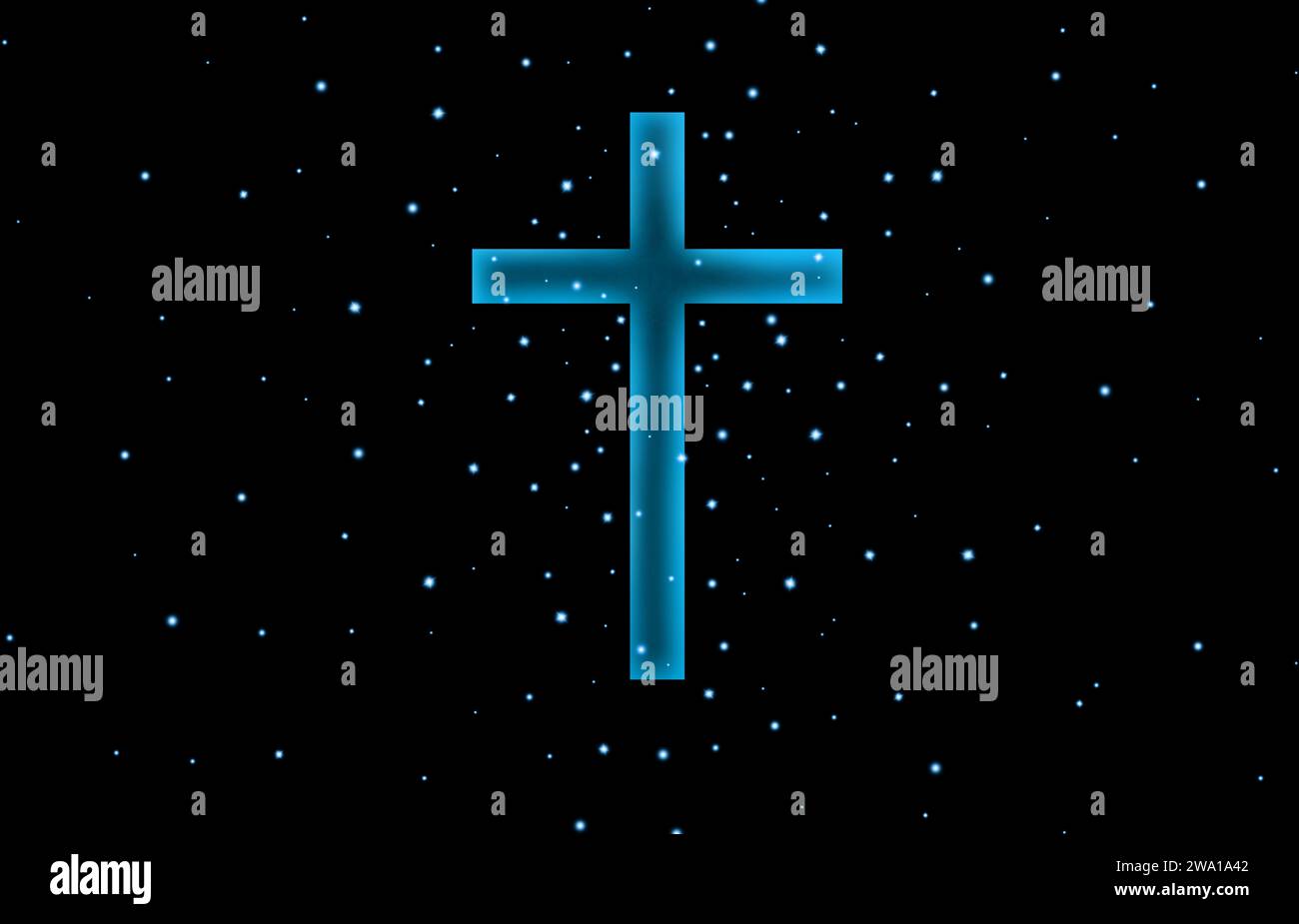 blue cross with sparkle particle light Stock Photo - Alamy
