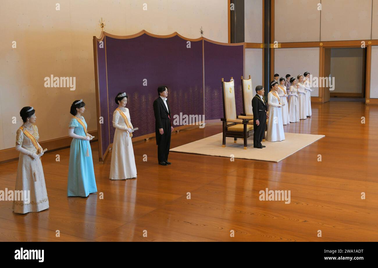 Japan's Emperor Naruhito, Empress Masako and Imperial family members ...