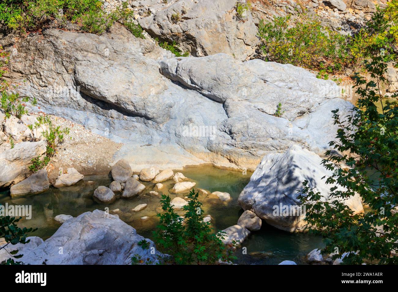 Scenic landscape with beautiful mountain brook. Idyllic scenery with ...