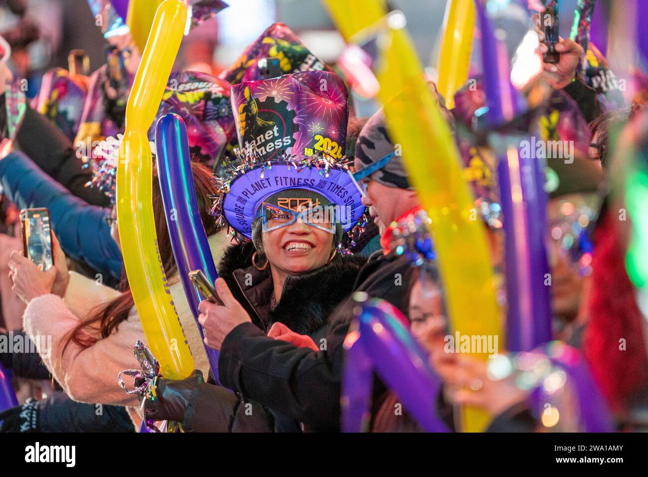 A reveler celebrates at the New Year's Eve celebration in Times Square ...