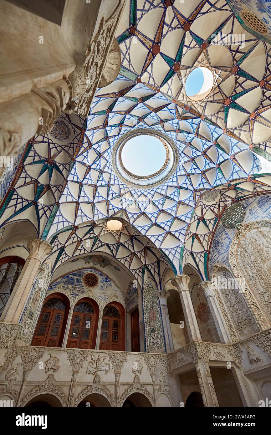 Richly decorated domed ceiling with skylights in Borujerdi House ...