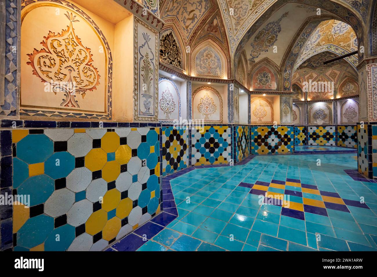 Interior view of Sultan Amir Ahmad Bathhouse, aka Qasemi Bathhouse, traditional Iranian public ...
