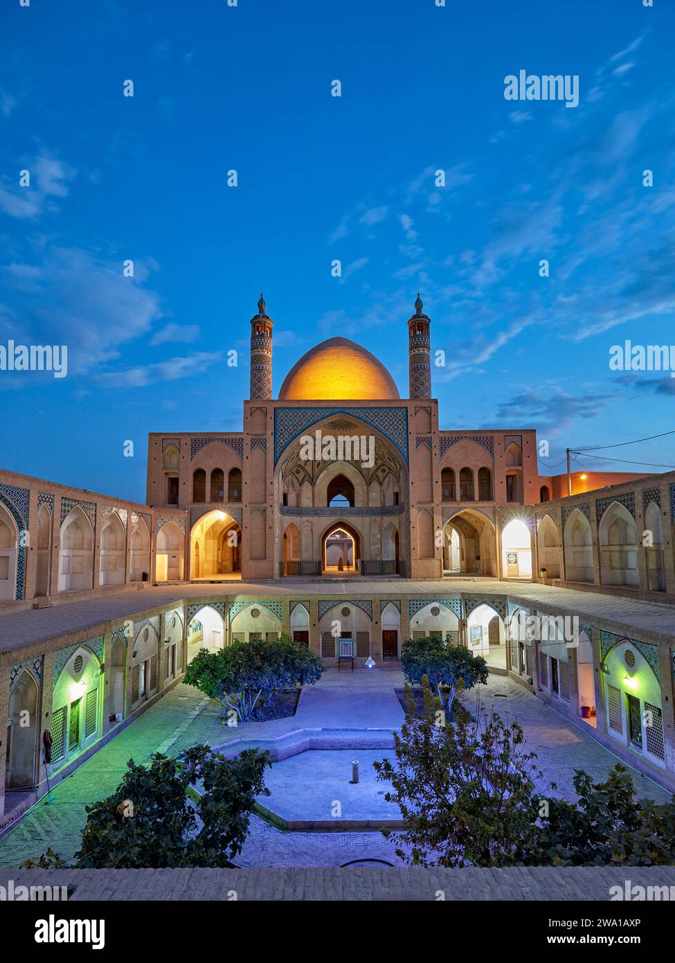 View of the 18th century Agha Bozorg Mosque and its sunken courtyard ...