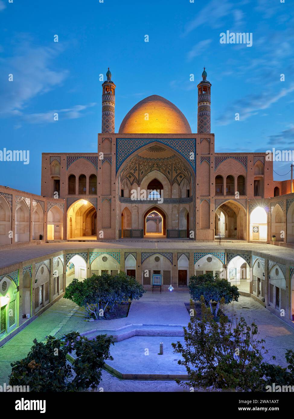 View of the 18th century Agha Bozorg Mosque and its sunken courtyard ...