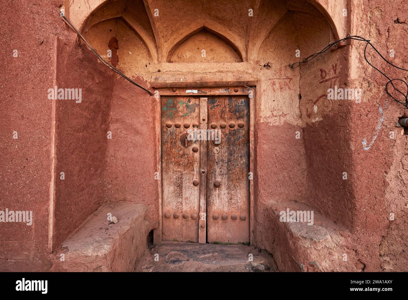 Old wooden front door of a traditional house in the historical village ...