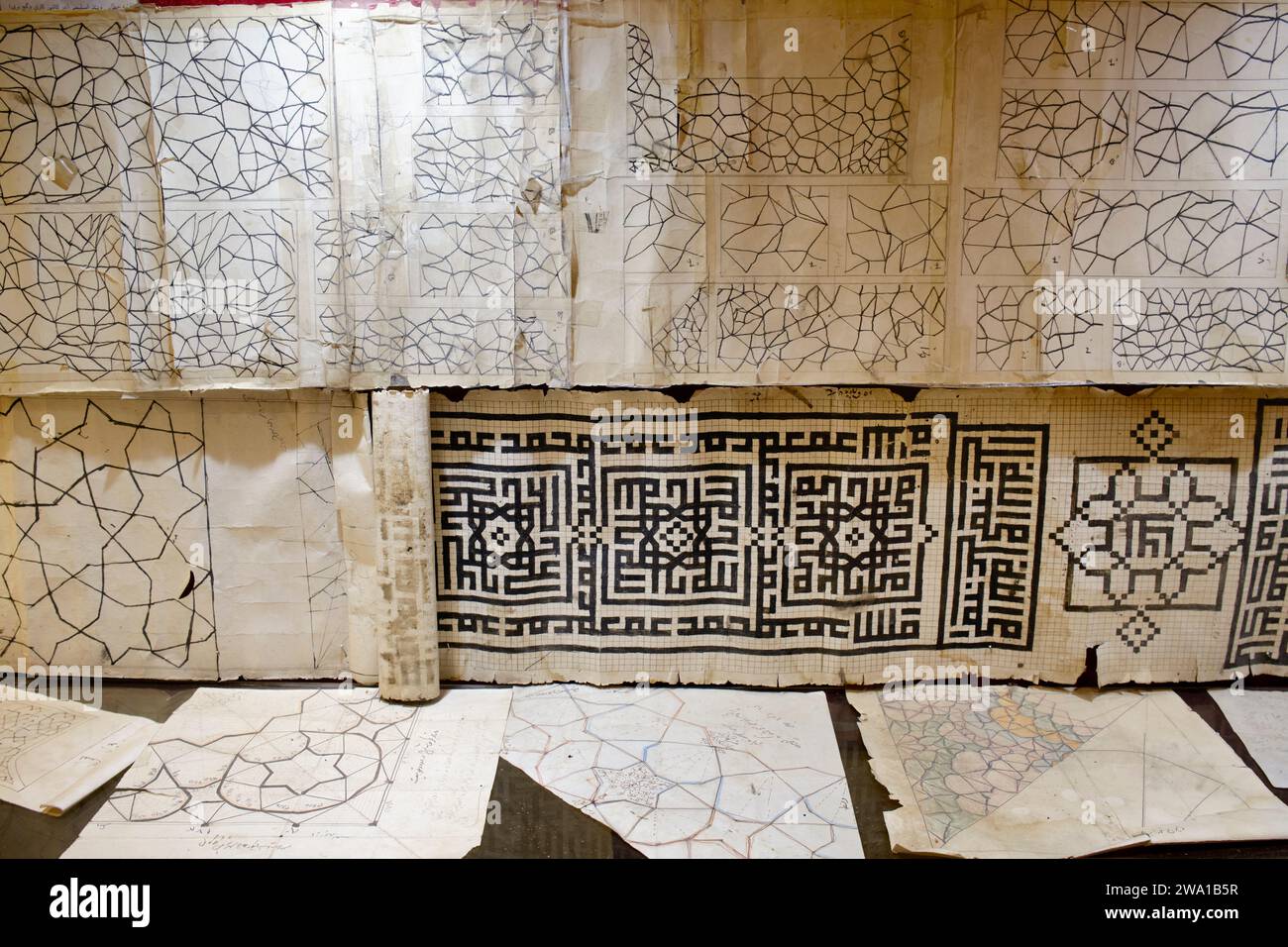 Original arabesque drawings used in tile and stucco decoration of the ...
