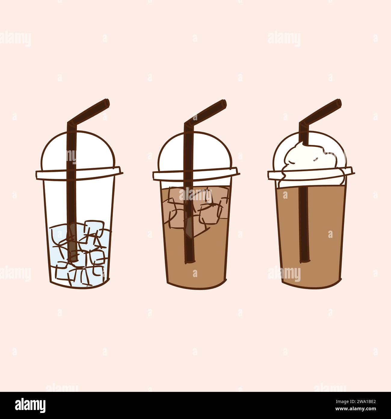Iced Coffee with ice and cream. Doodle drawing vector Stock Vector ...