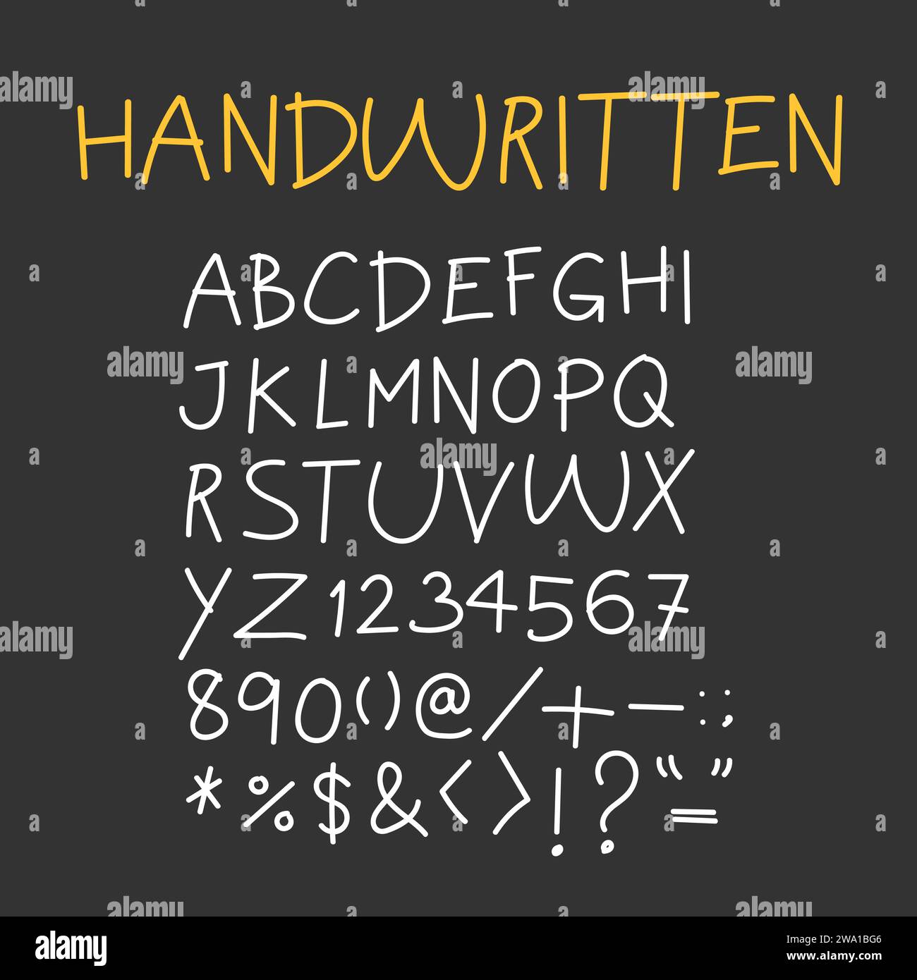 Handwritten alphabet, Capital Letters with Symbols. Vector for design ...