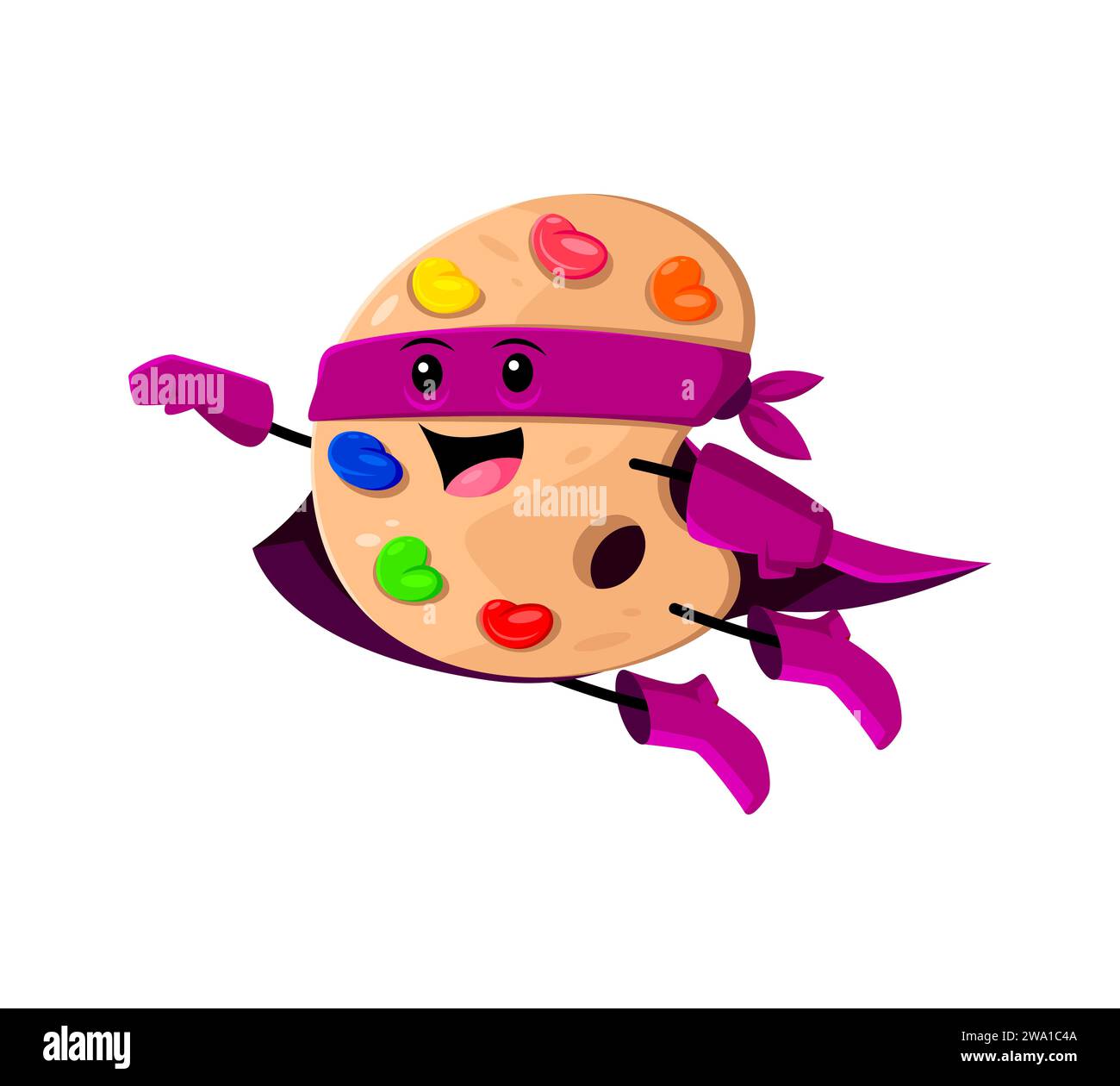 Cartoon paint palette school supply superhero and defender character ...