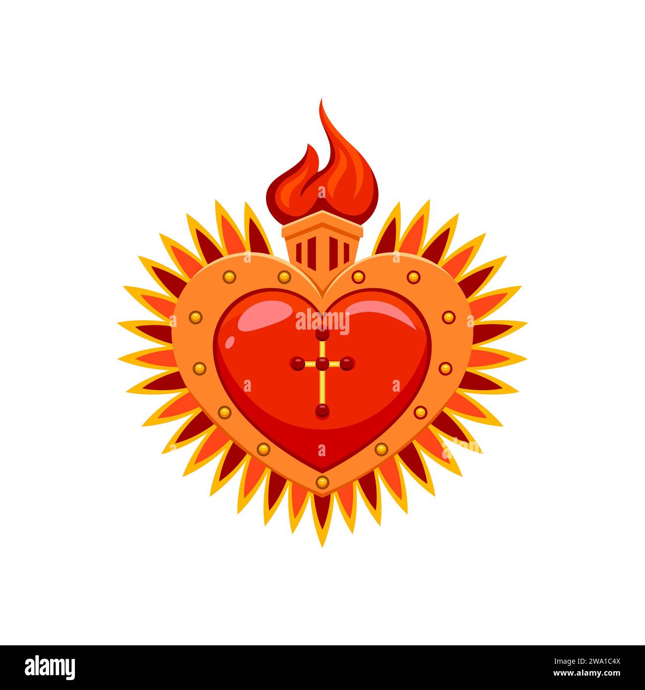 Mexican sacred heart with cross cartoon symbol. Christian religion ...