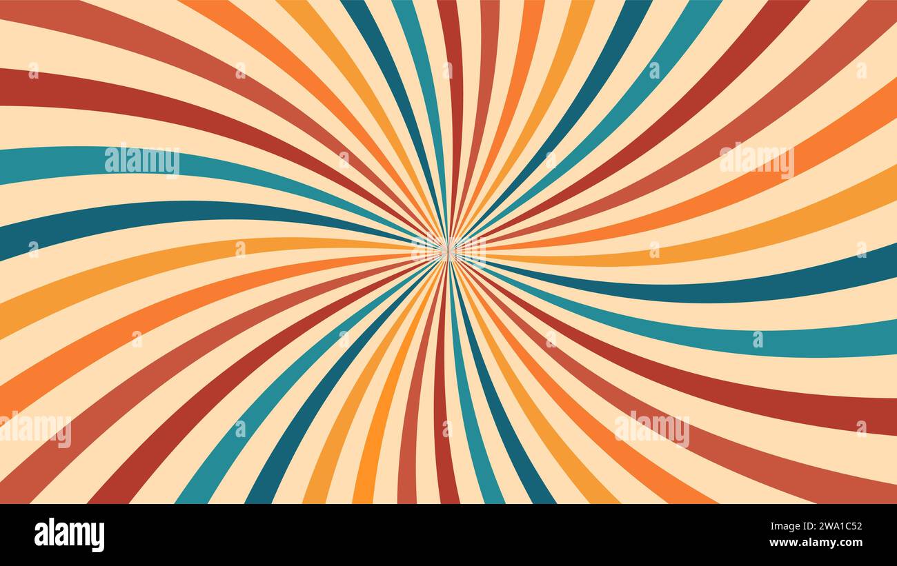 Vintage circus or carnival sunburst rays background. Vector backdrop with colorful muted curve ...