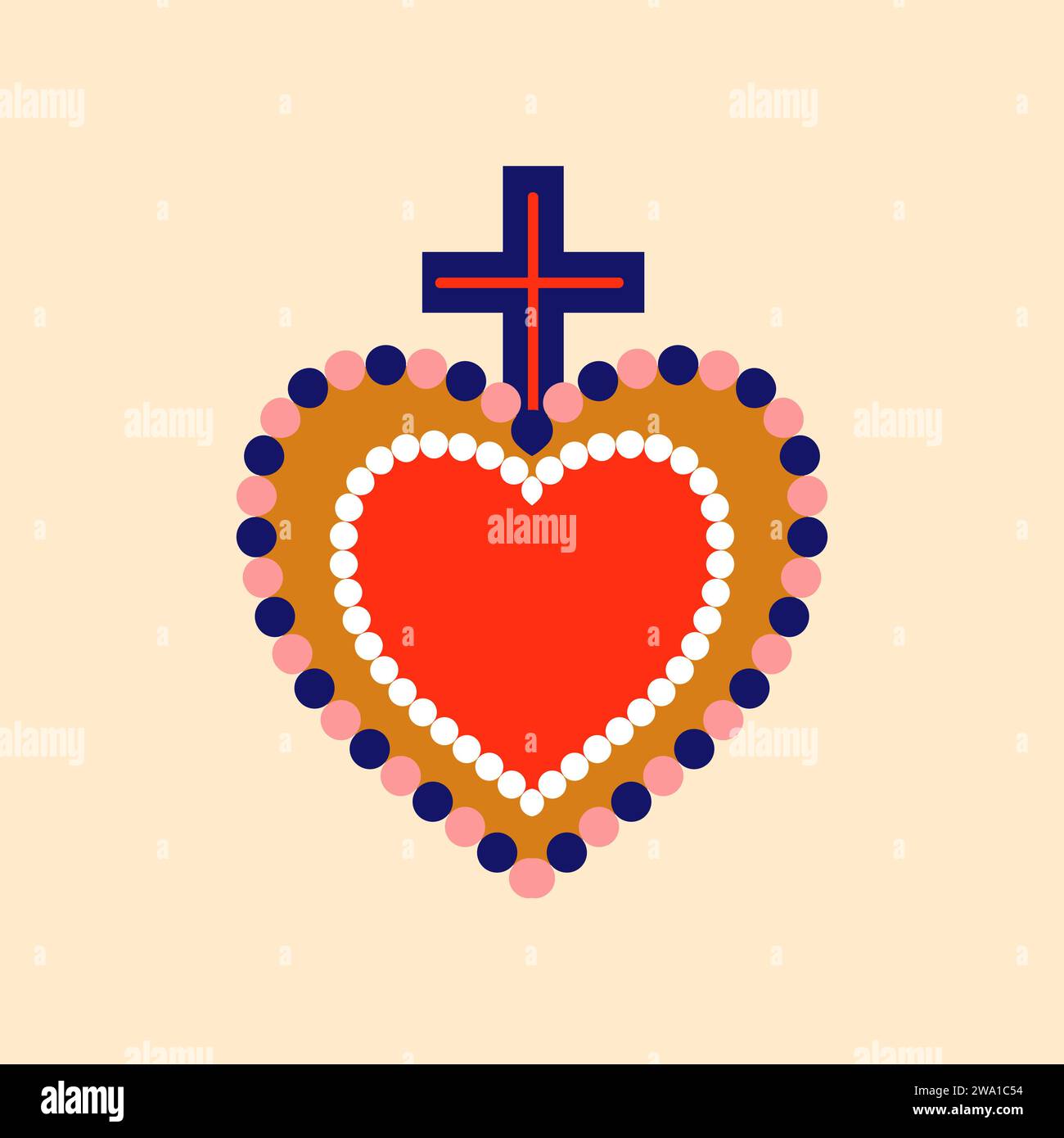 Mexico sacred heart with Christian cross symbol. Jesus love and Mexican ...