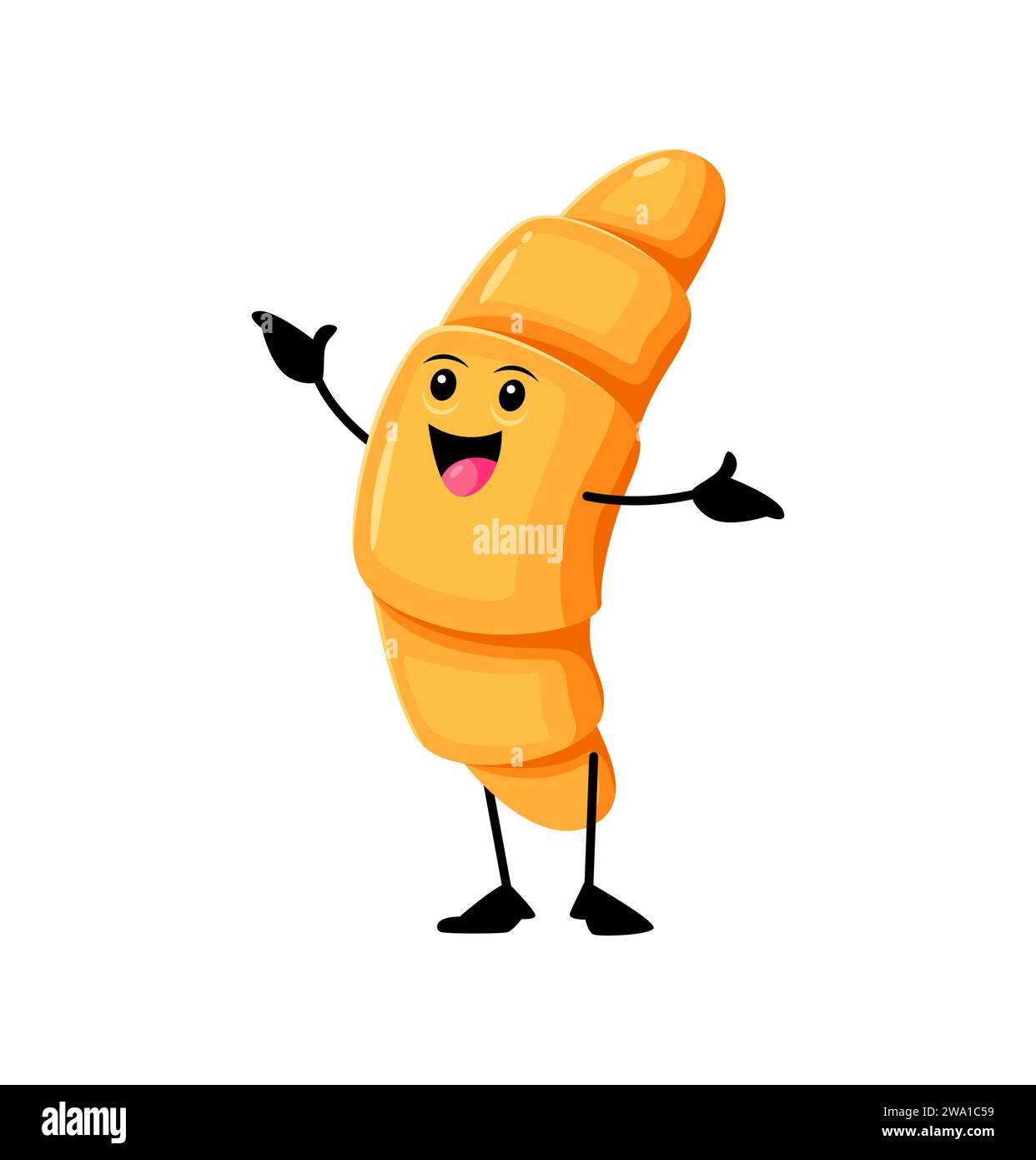 Cartoon cheerful croissant funny takeaway fast food character with a ...