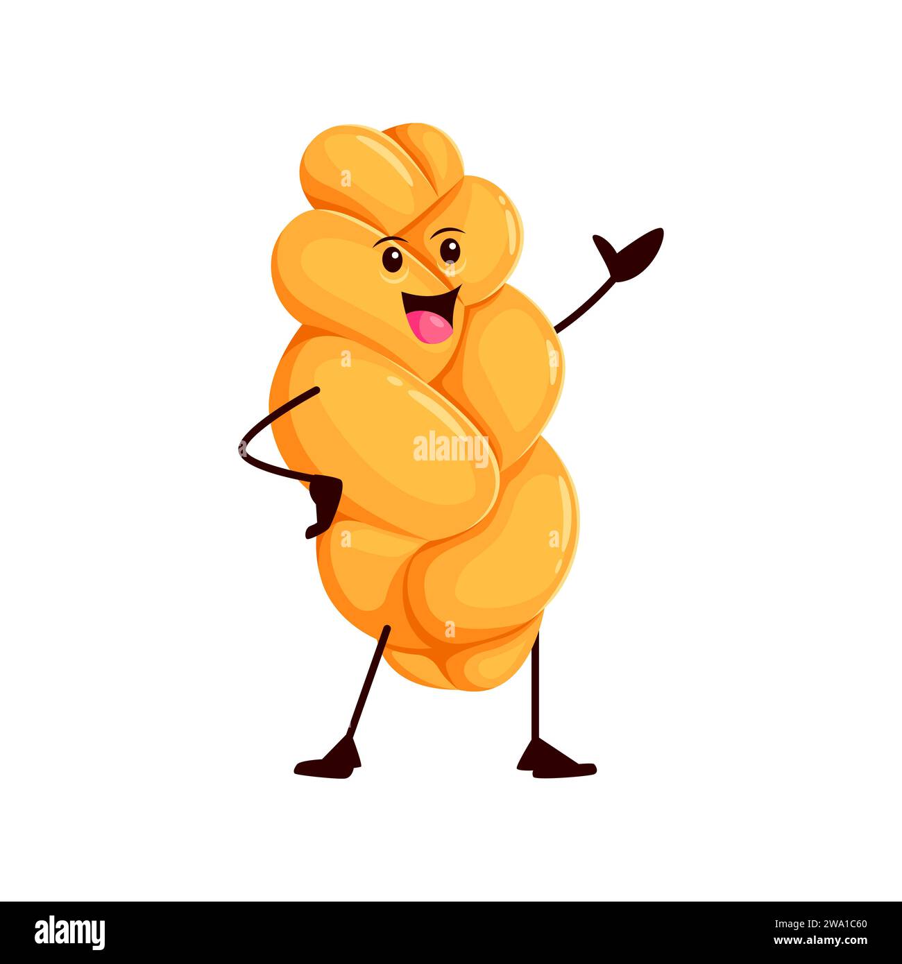 Cartoon funny braided bread character. Isolated vector whimsical crusty ...