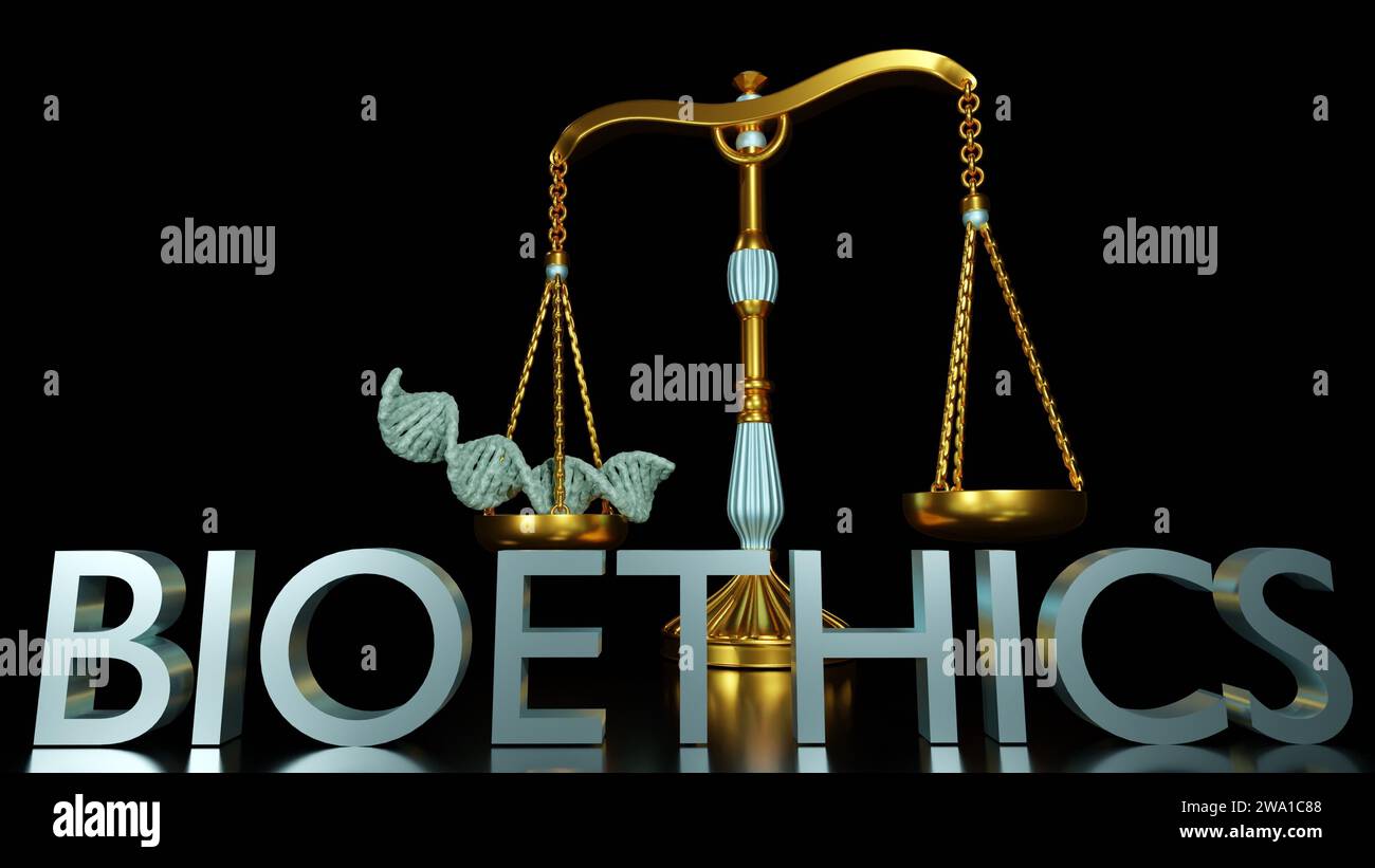 3D rendering of an isolated bioethics concept with a sense of scale on ...