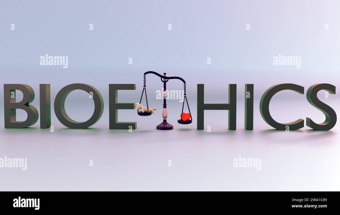 3D rendering of an isolated bioethics concept with a sense of scale on ...