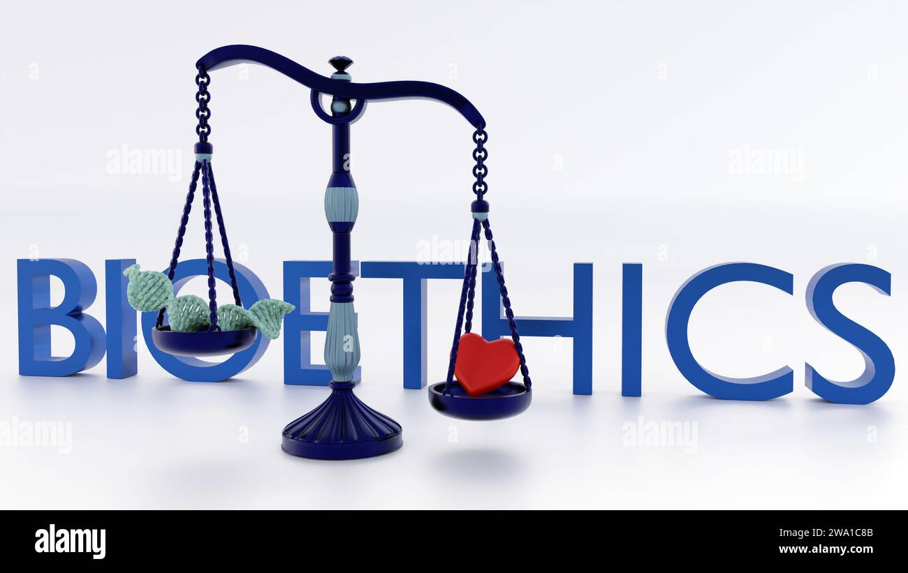 3D rendering of an isolated bioethics concept with a sense of scale on ...