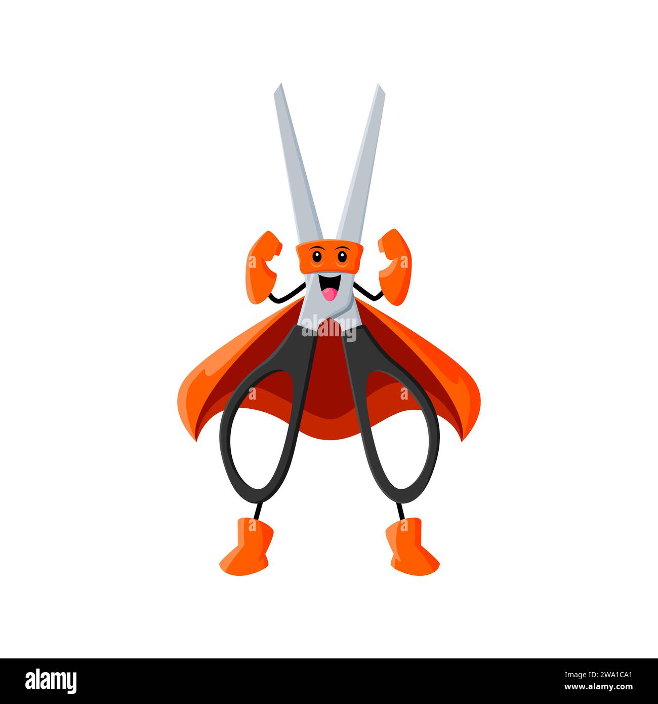 Cartoon scissors school supply superhero and defender character ...