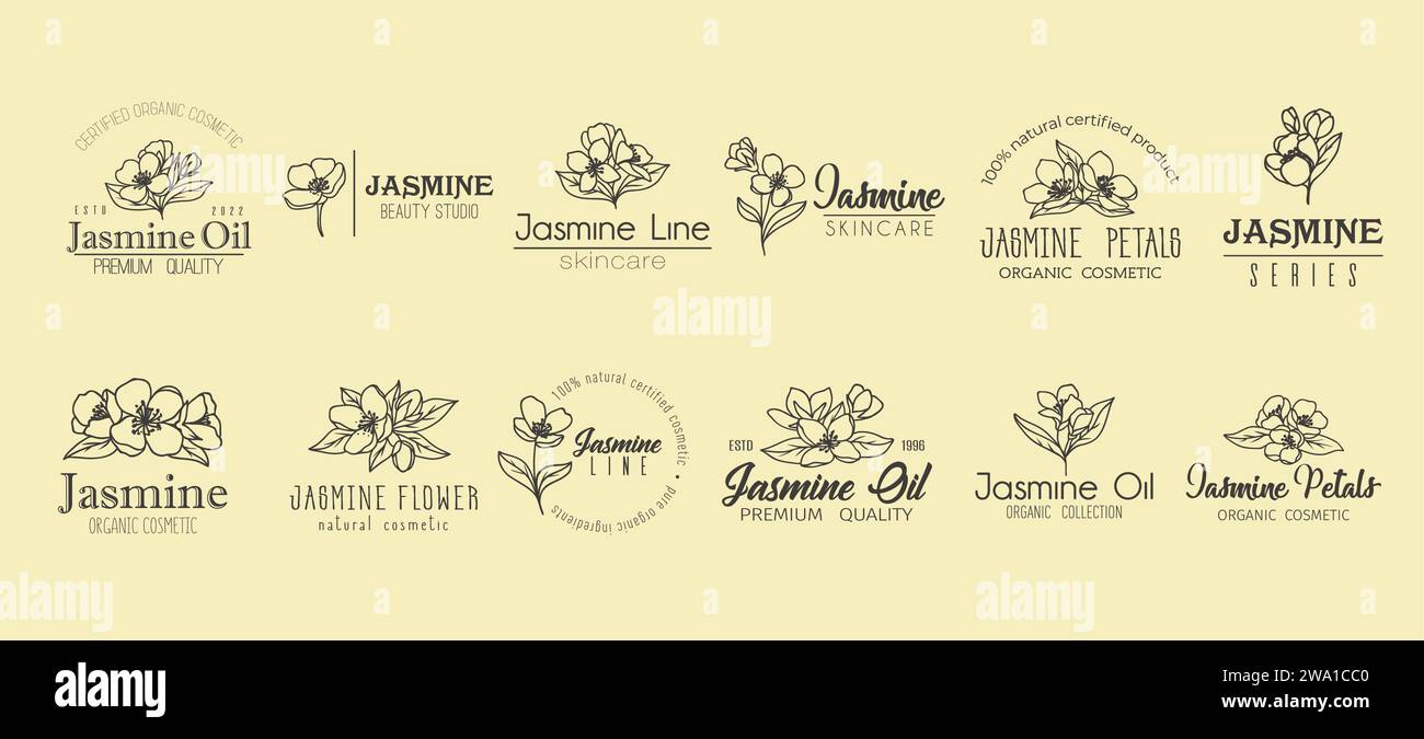 Jasmine flower minimal emblem, natural skin care cosmetics and oil ...