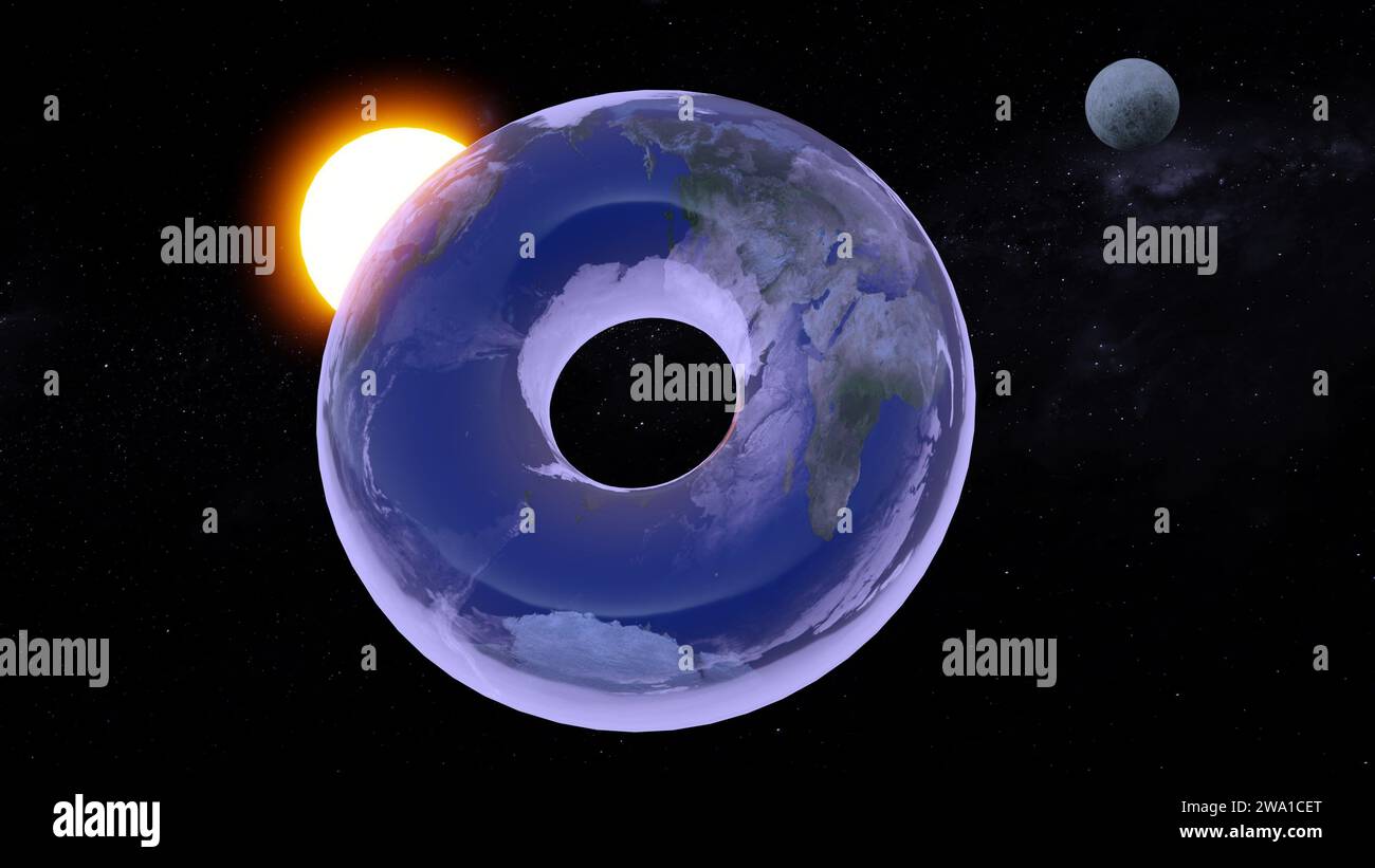 three dimensional of a torus or doughnut shape earth on the outer space ...