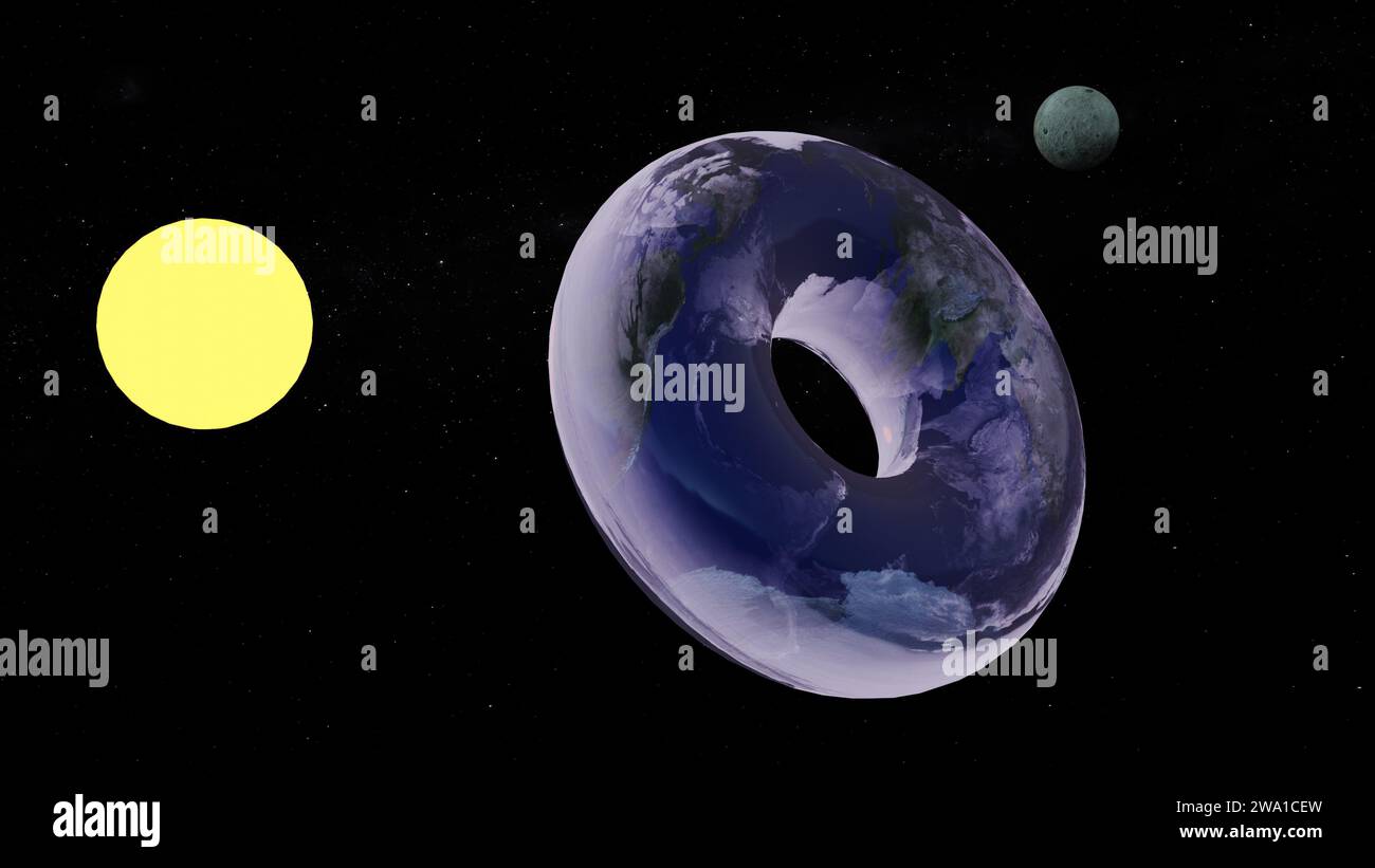 three dimensional of a torus or doughnut shape earth on the outer space ...