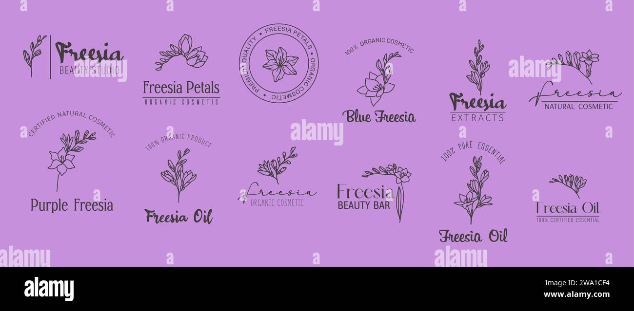 Freesia minimal logo. Natural cosmetics, oil and beauty symbols with ...