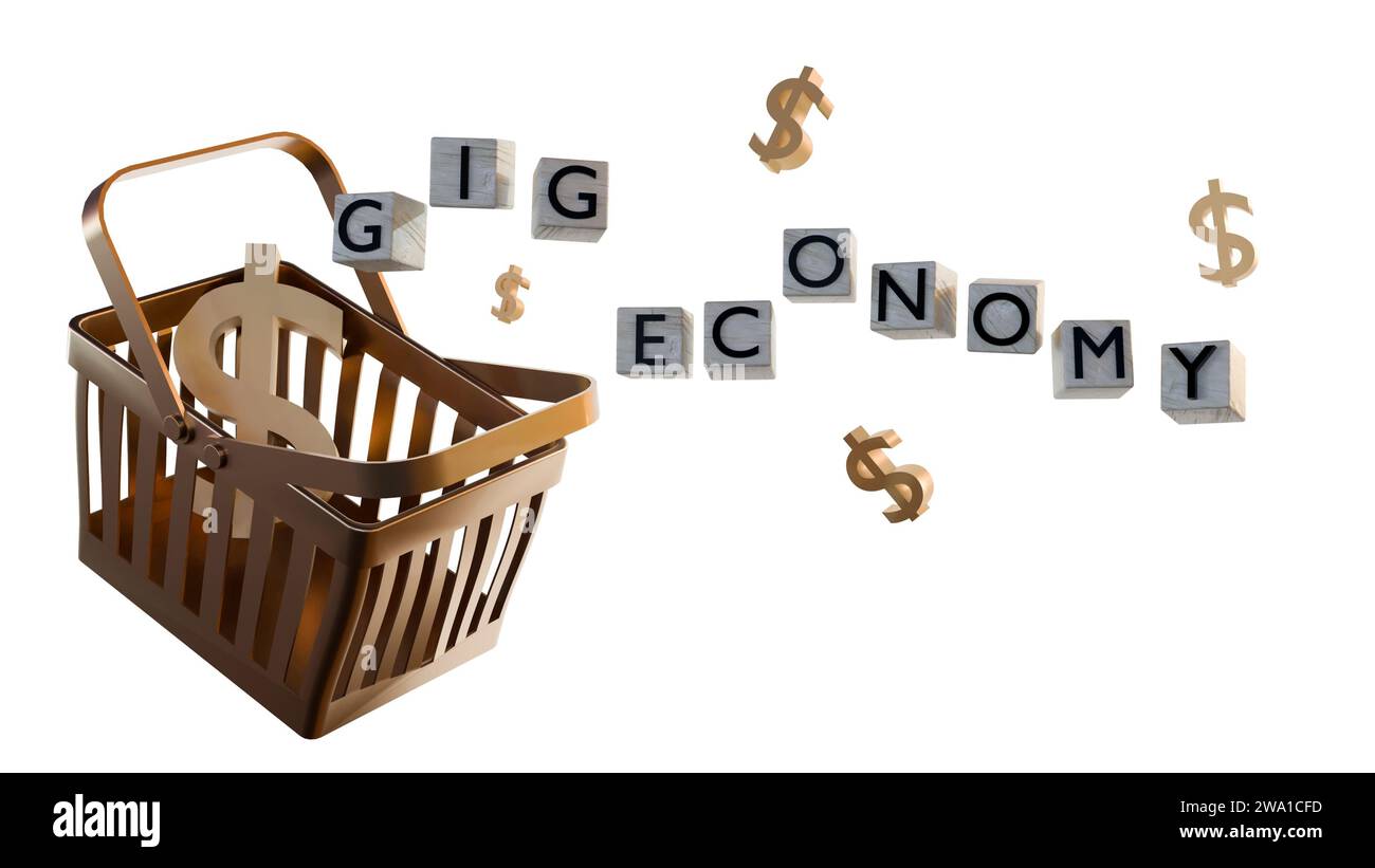 3d rendering of gig economy; temporary work that is arranged through an ...