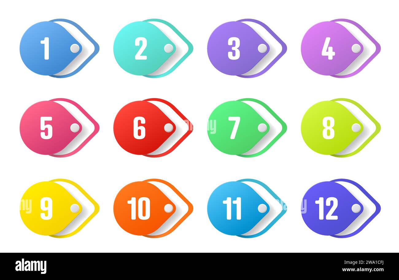 Number bullet points. Color tags, icons and buttons. Isolated 3d vector ...
