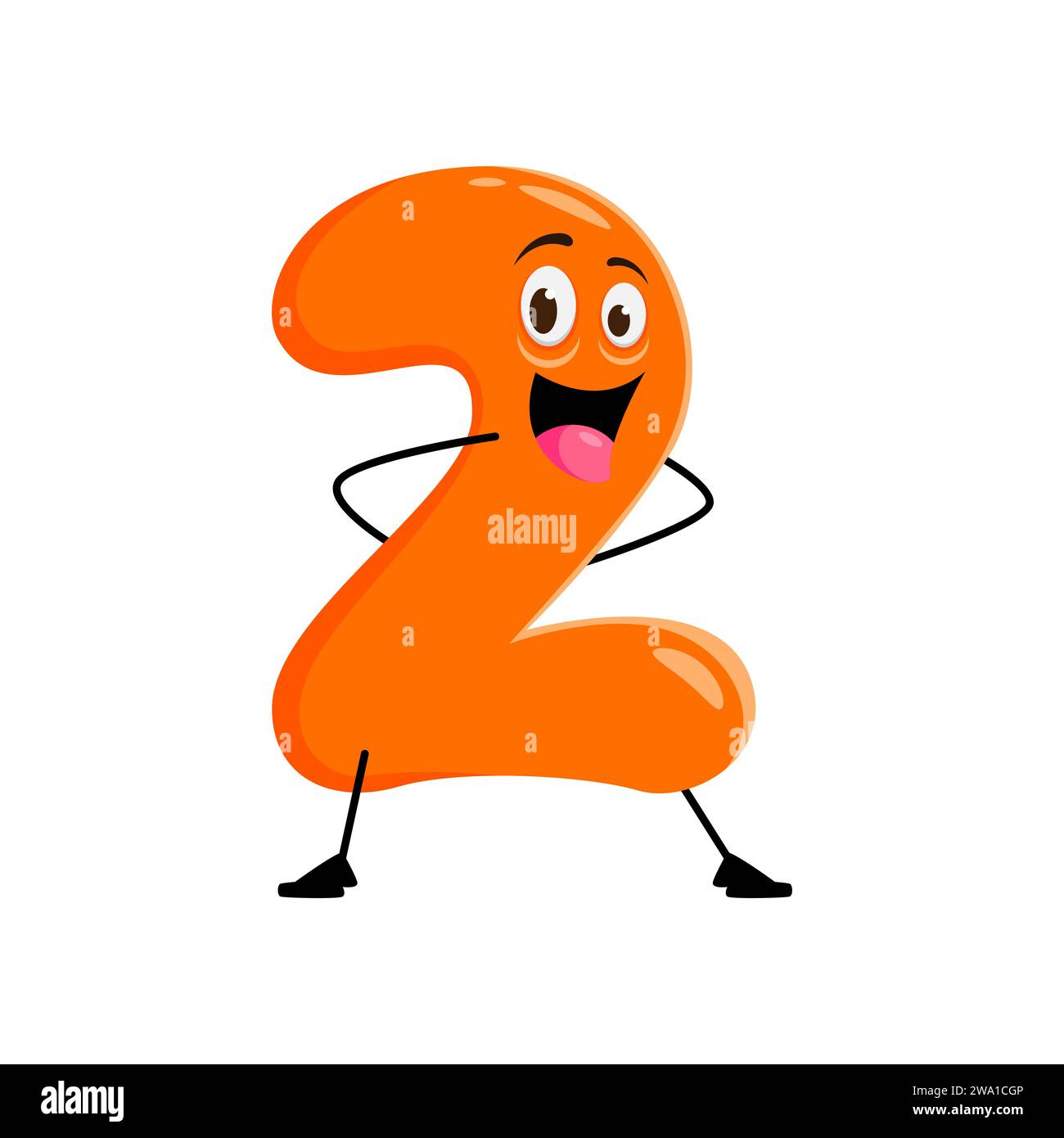 Cartoon math number character of 2 two numeral with funny face, vector ...