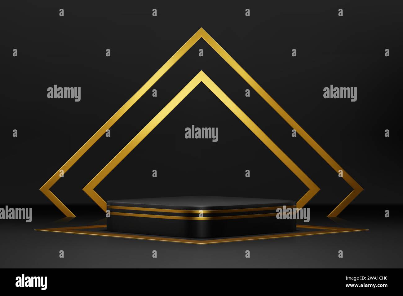 Black or grey podium stage with golden arch, realistic 3d vector mockup ...