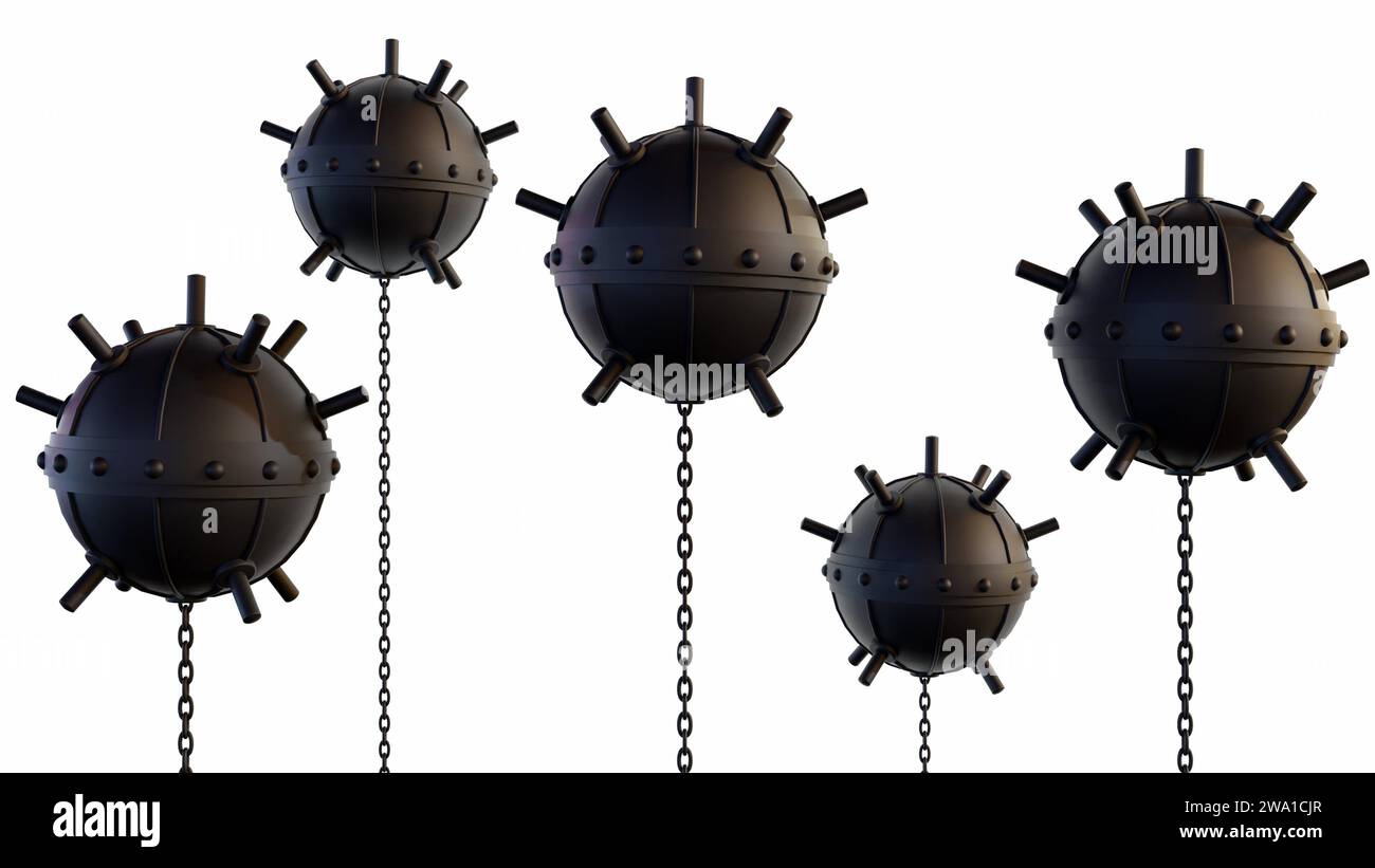 A 3D rendering of a sea mine, also known as a naval mine, depicts a ...